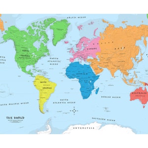 Kid's Bright Colorful World Map Wallpaper Mural - Peel & Stick ...