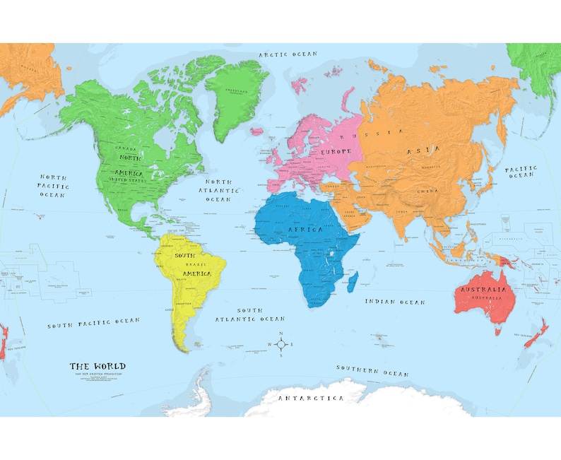 Colorful World Map Wallpaper: Bright Kids Room Mural - Etsy