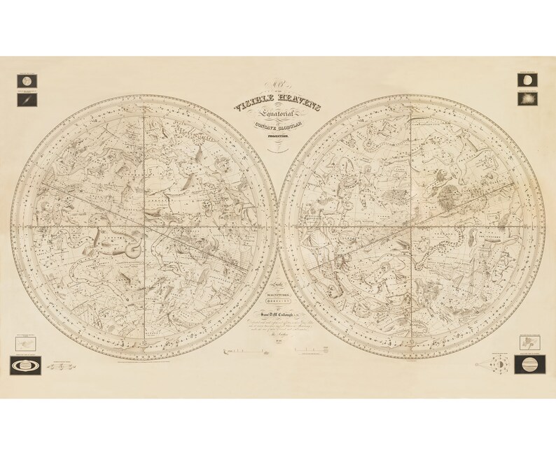 Vintage 1840 Celestial Spheres map of the Visible | Etsy