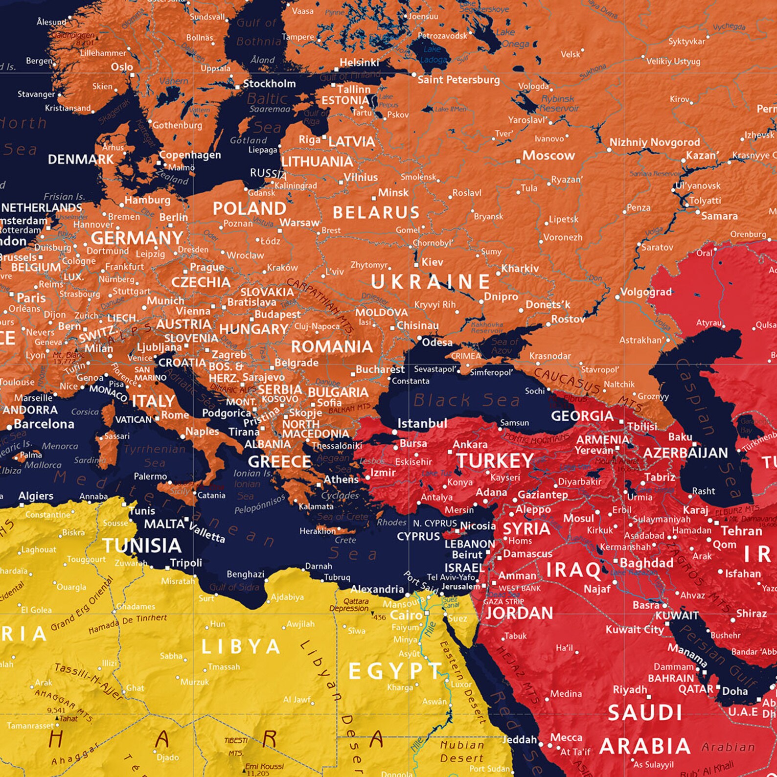 World Political Map Wall Mural Large World Map Wallpaper | Etsy