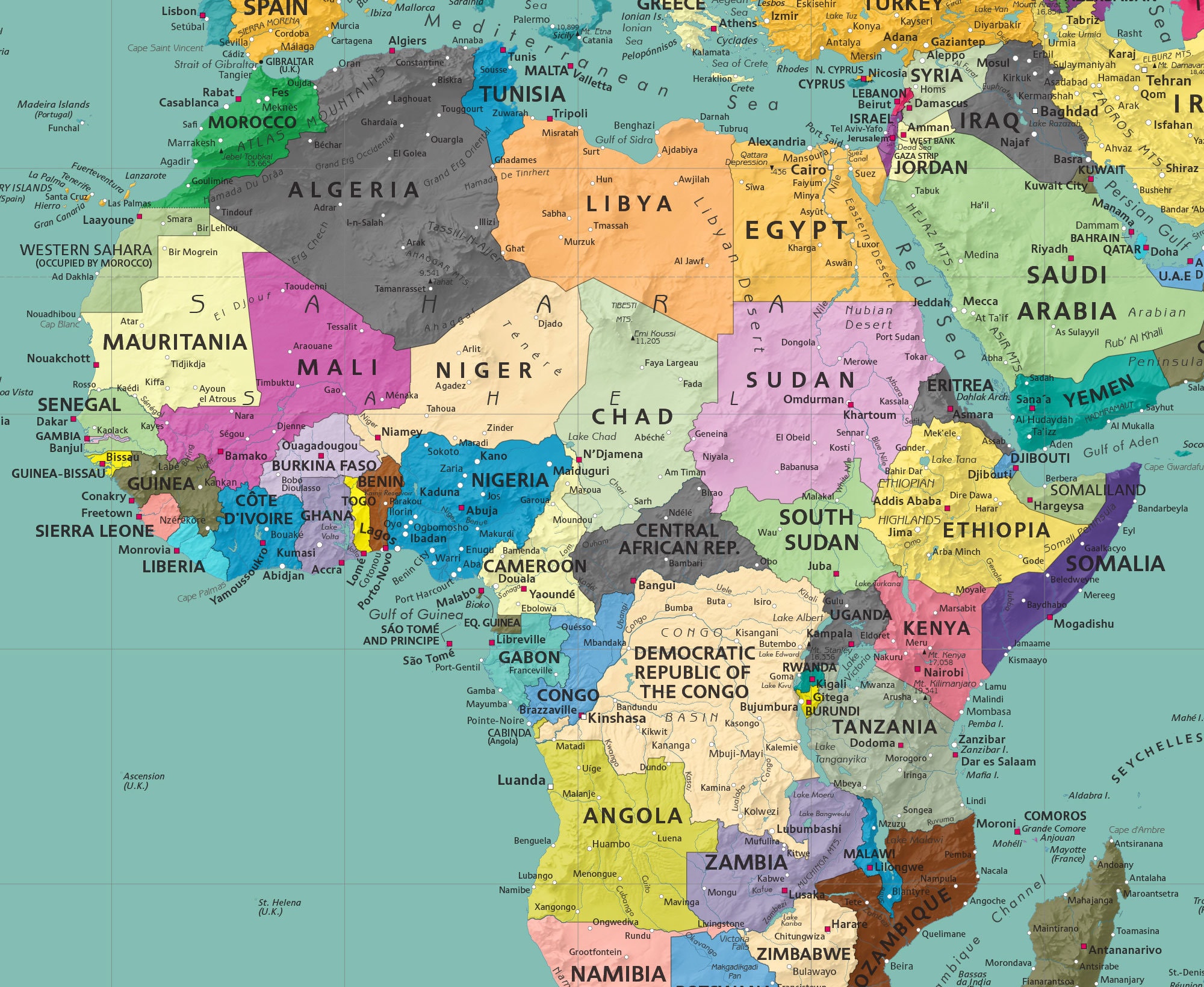 Giant Teal Ocean Colorful World Map Wall Mural Removable - Etsy