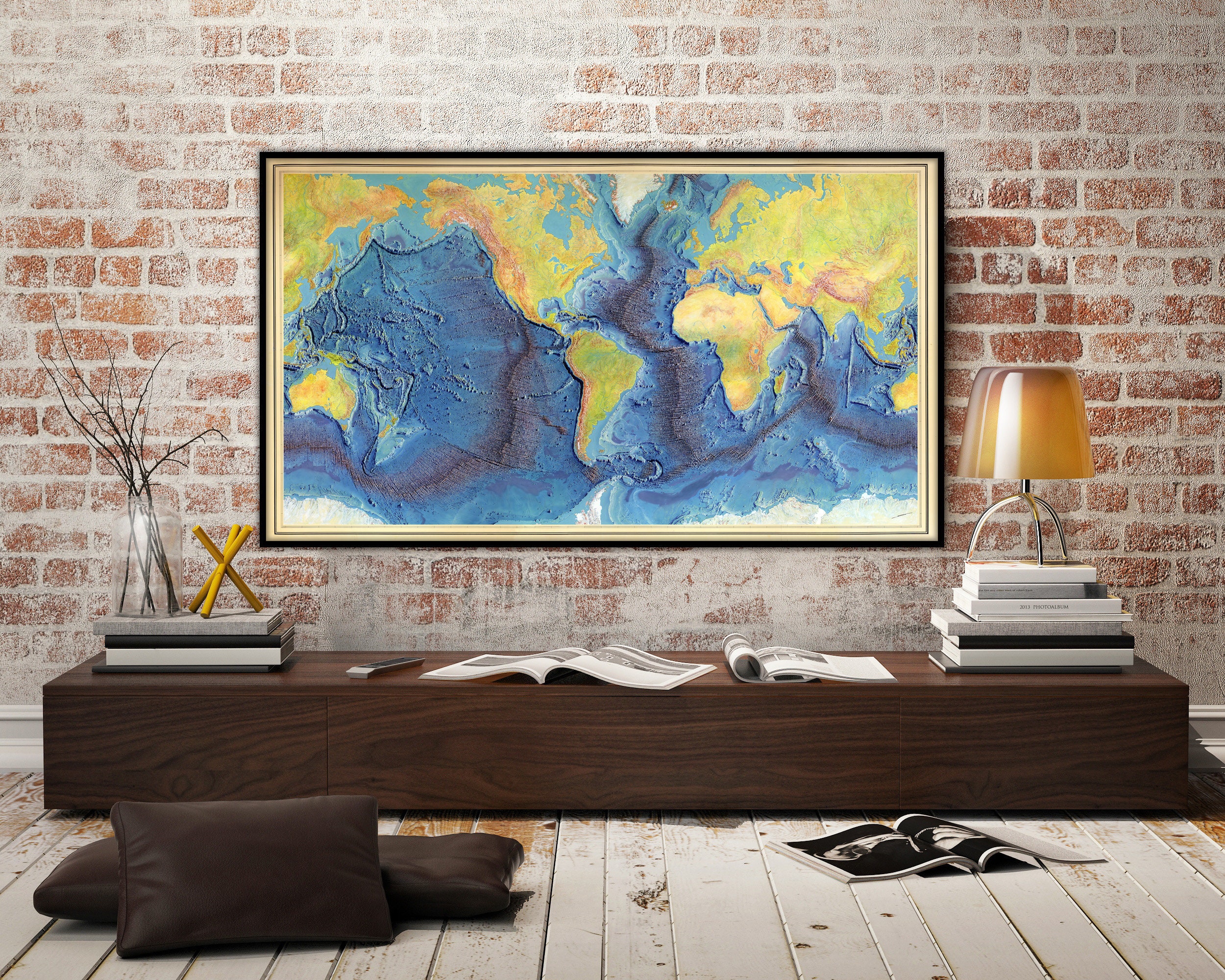 World Ocean Floor Map Vintage World Map Fine Art Print | Etsy