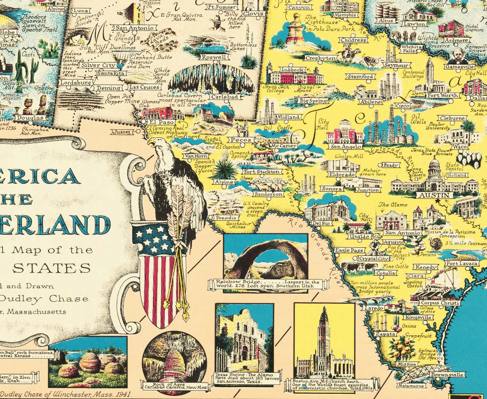 Vintage USA Map Wall Mural 1941 Colorful Illustrated United - Etsy