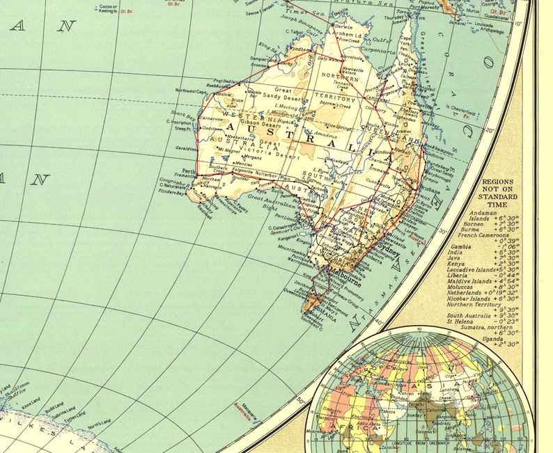 National Geographic Vintage 1935 World Map Hemispheres Fine | Etsy