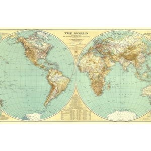 National Geographic Vintage 1935 World Map Hemispheres Fine Art ...