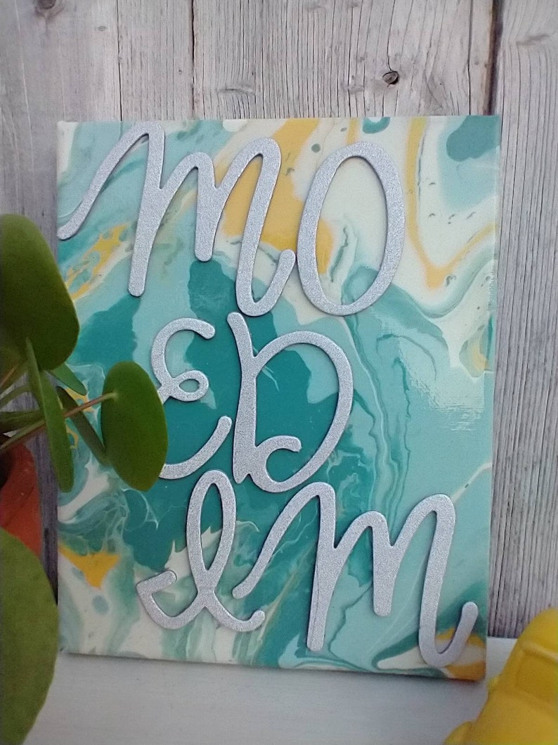 Modern Swirl Art MOEDIM Aqua Drip Art Canvas With Sparkly | Etsy