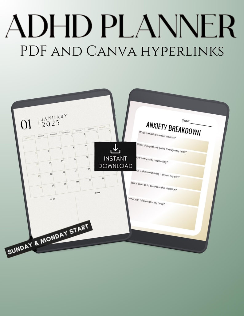 ADHD Digital Download for 2025 Planner, Calendar, Weekly, Monthly ...