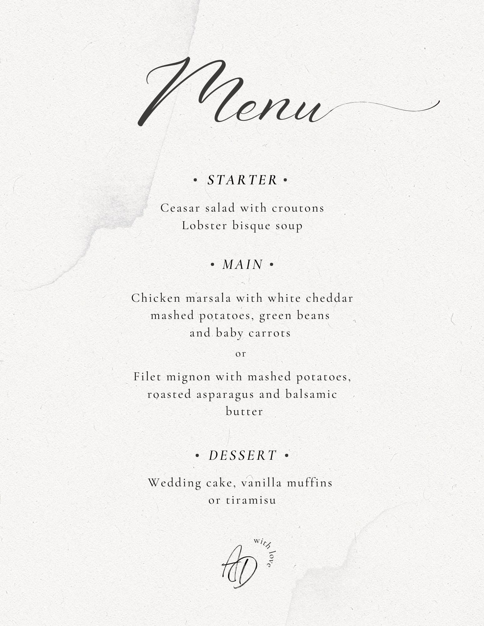 Four Dinner Menu Editable Pdfs, Instant Downloads, Canva Links ...