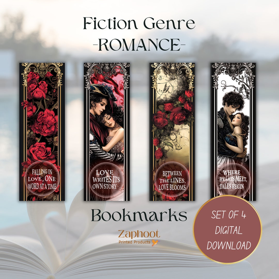 Romance Bookmarks Digital Download, Set of 4 Bookmarks in JPG and PDF ...