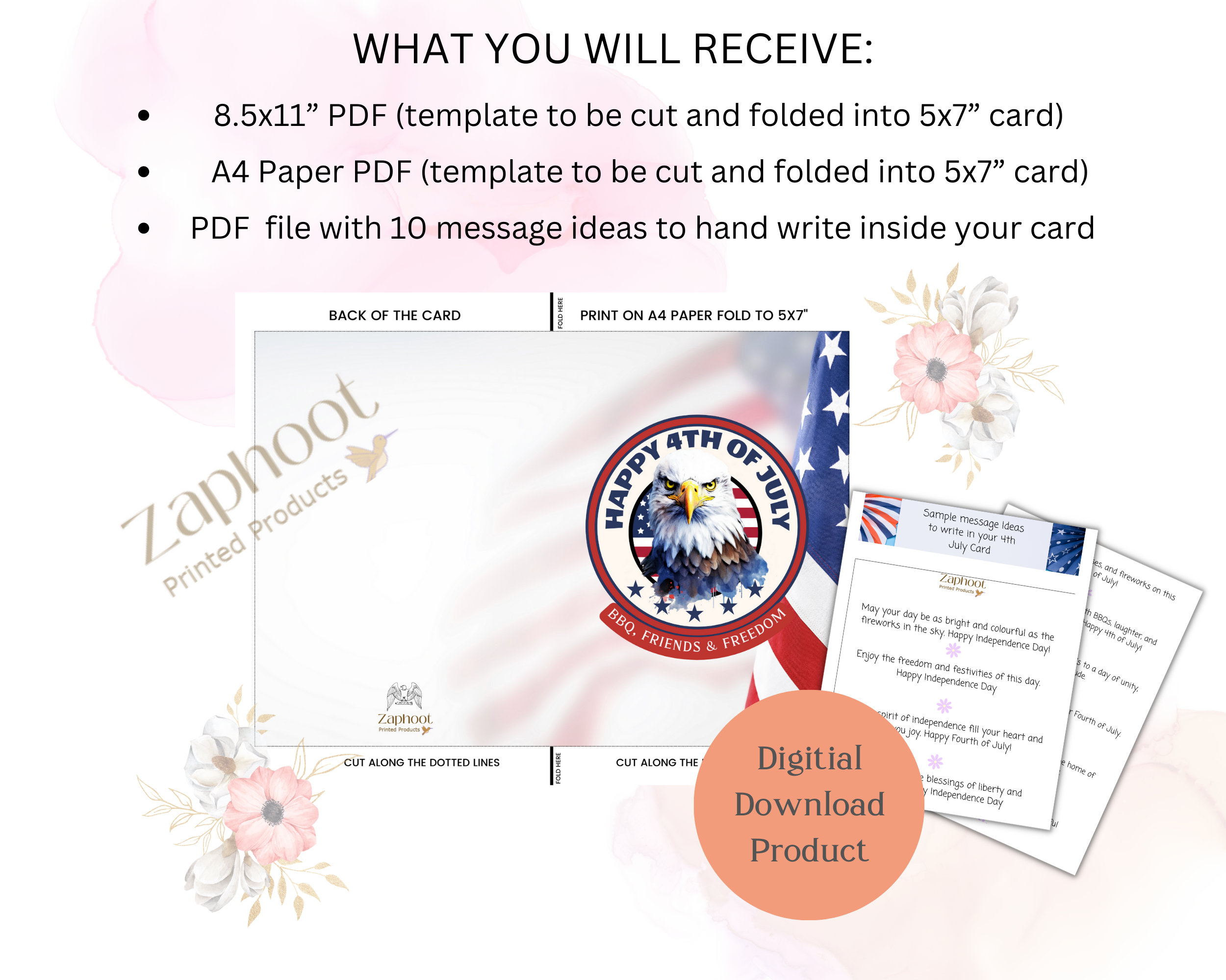 Happy 4th July Eagle Printable Independence Day Card - Etsy