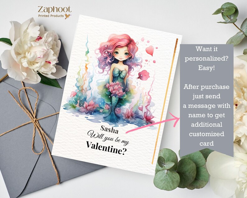 Printable Valentines Day Card, Mermaid Digital Download Card, Plus 50 ...
