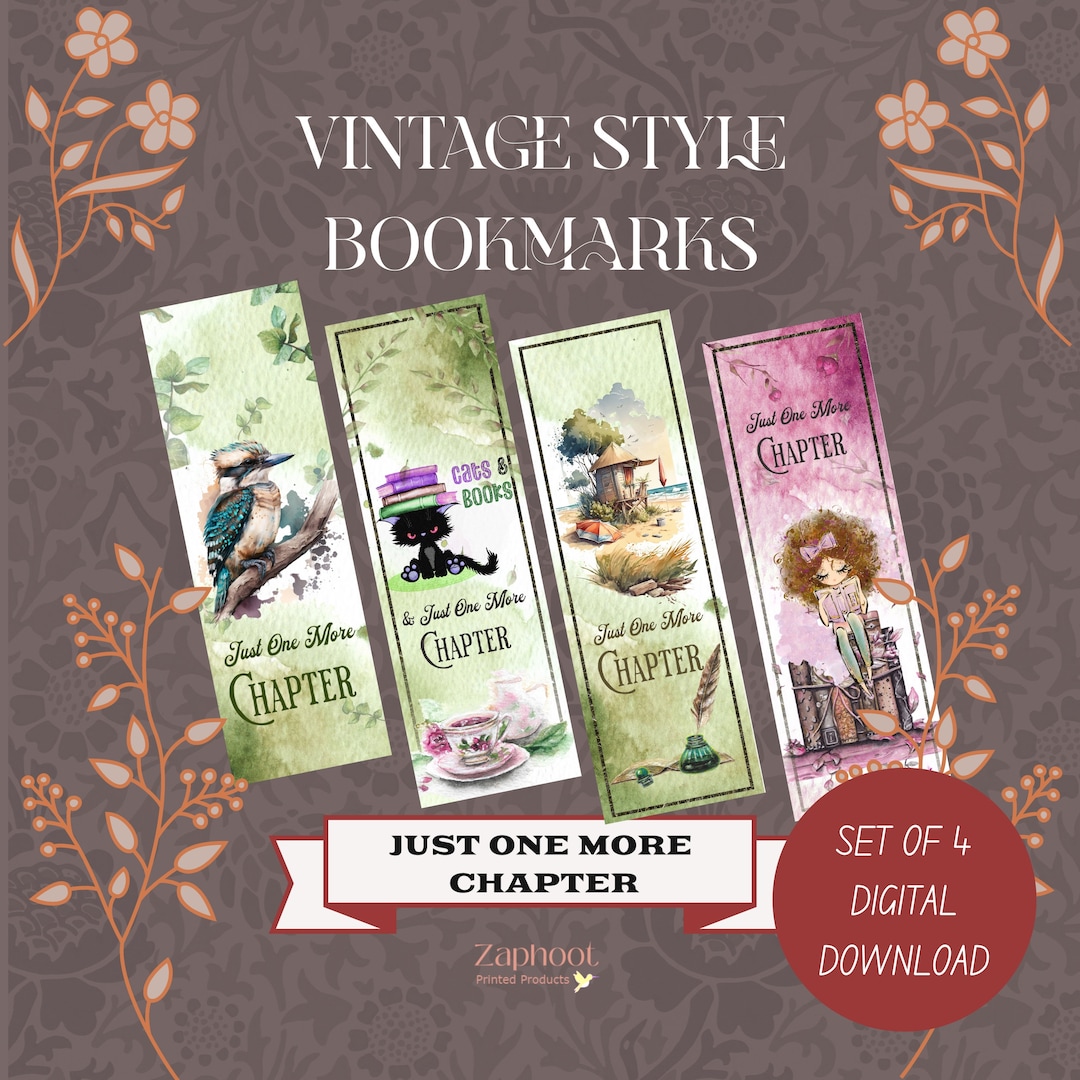 Printable Bookmarks Vintage Style Digital File Downloads Just One More ...