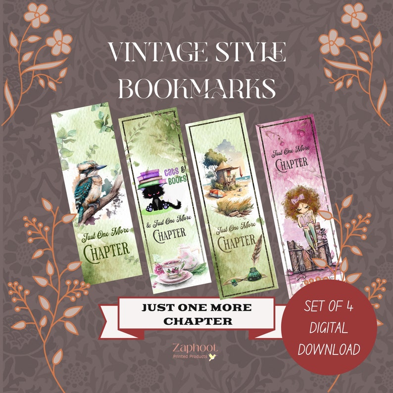 Printable Bookmarks Vintage Style Digital File Downloads Just One More ...
