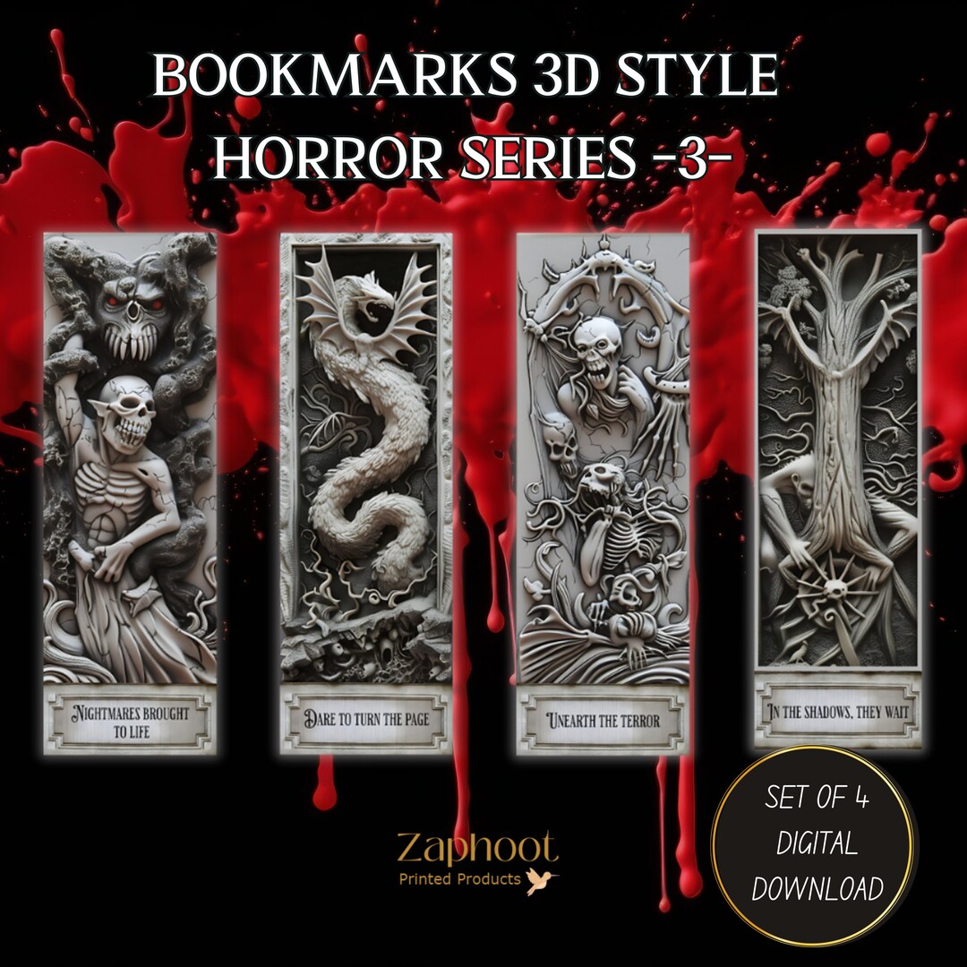 Horror Bookmarks DIY 3D Style No 3, Printable Download, Set of 4 ...