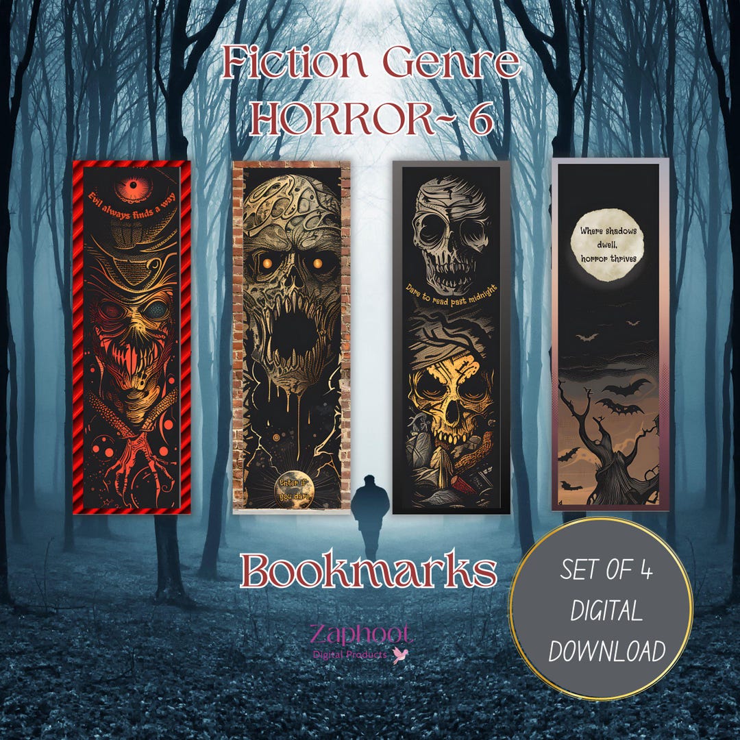 Horror Bookmarks No 6, Printable Download, Set of 4 Bookmarks in JPG ...