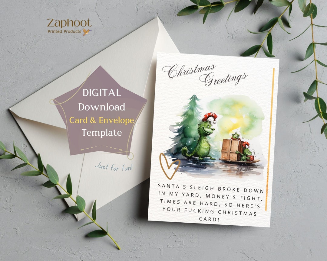 Funny Grinch Christmas Card: Santa Sleigh Broke Down (digital Download ...