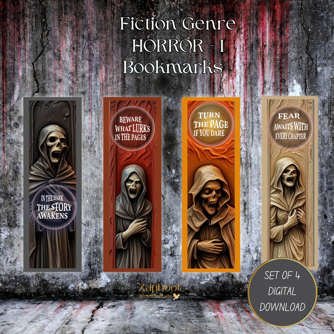 Horror Bookmarks No 1, Printable Download, Set of 4 Bookmarks in JPG ...