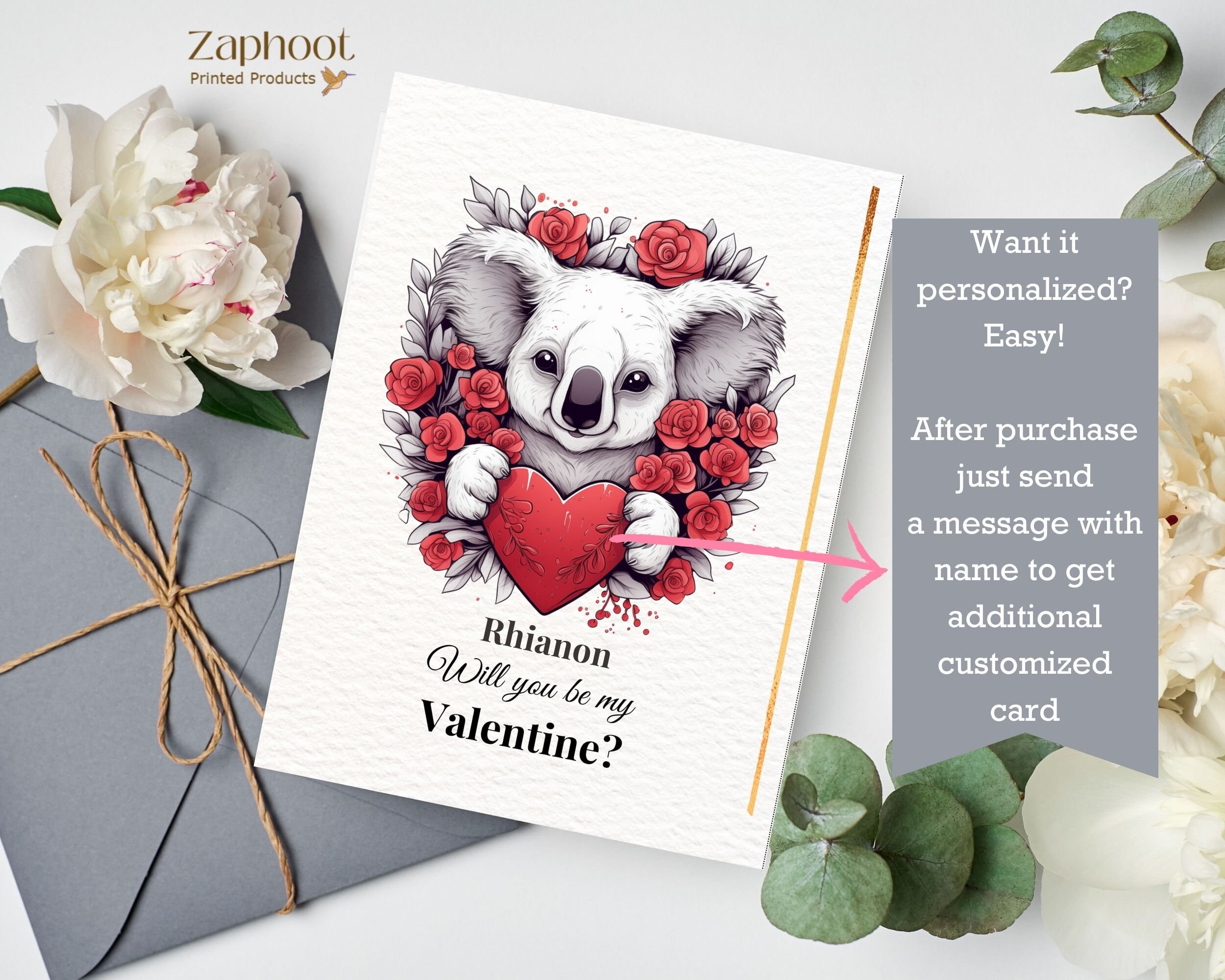 Printable Valentine’s Day Card, Koala Digital Download Card, Plus 50 ...