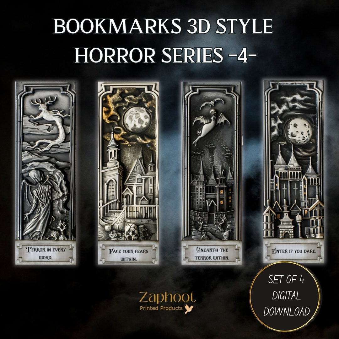 Horror Bookmarks 3D Style No 4, Printable Download, Set of 4 Bookmarks ...