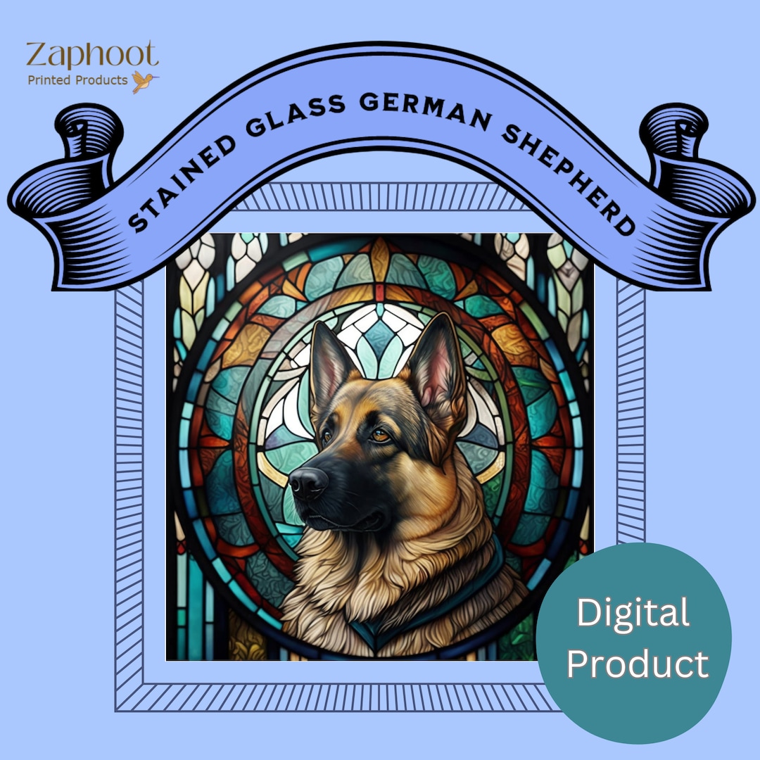 German Shepherd in Stained Glass Window Print | Printable Wall Art ...