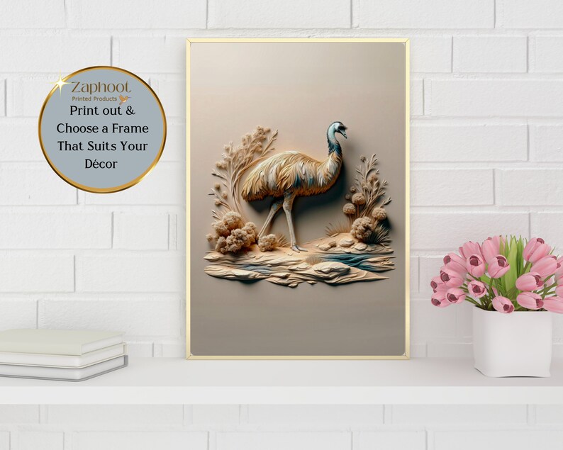 Emu Wall Art, 3D Style Digital Download, Part of Australian Native ...