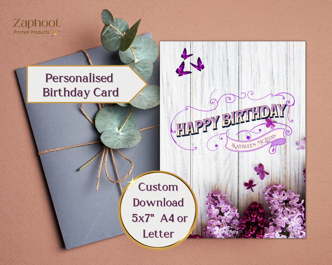 Happy Birthday Personalised Card, Custom Printable Digital Download - Etsy