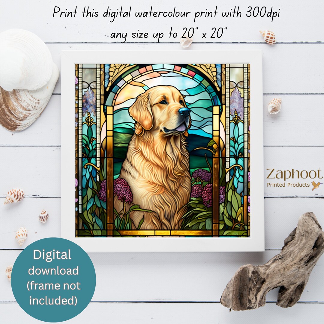 Stained Glass Golden Retriever Print: Dog Wall Art (digital Download ...