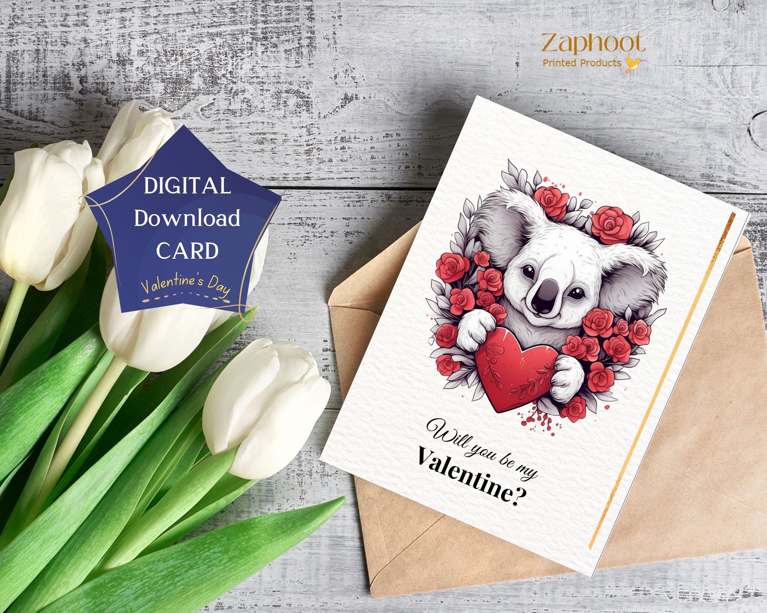 Printable Valentine’s Day Card, Koala Digital Download Card, Plus 50 ...