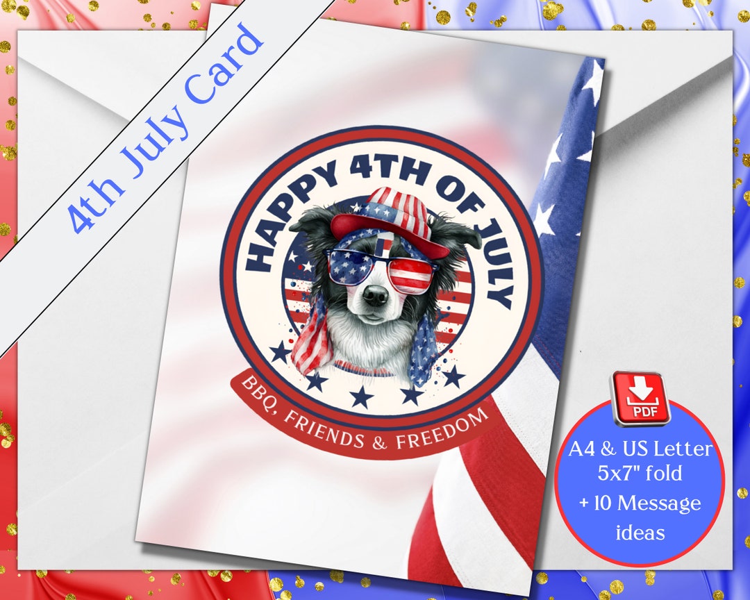 Happy 4th July Border Collie Printable Independence Day Card - Etsy