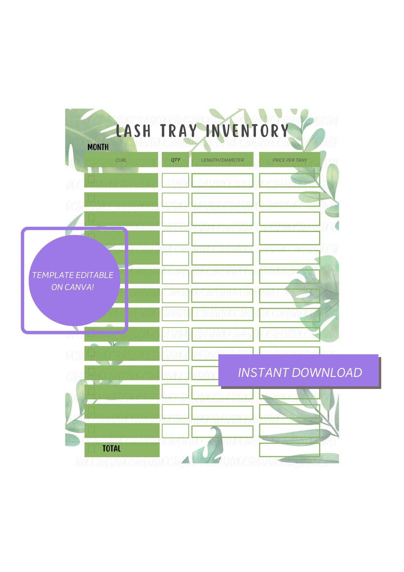 Lash Tray Inventory List, Lash Supply List, Lash Supplies, Lash ...