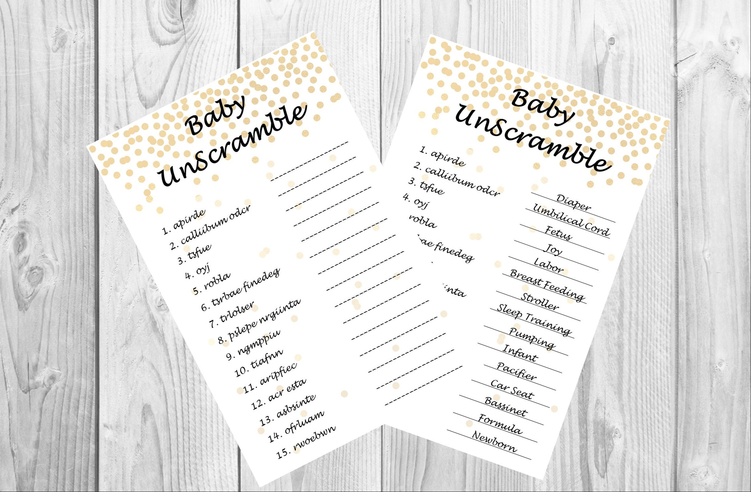 Baby Unscramble Baby Shower Game Gold Pink and Blue Dot - Etsy Australia