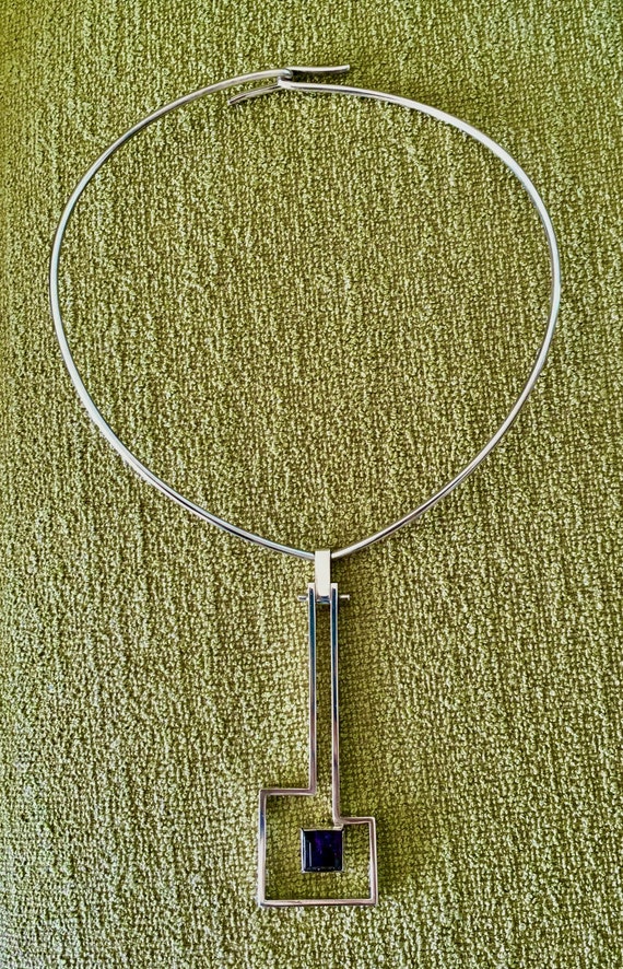 Silver Bent Knudsen Modernist Choker Neck Ring Amethy… - Gem