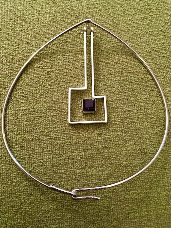Silver Bent Knudsen Modernist Choker Neck Ring Amethy… - Gem
