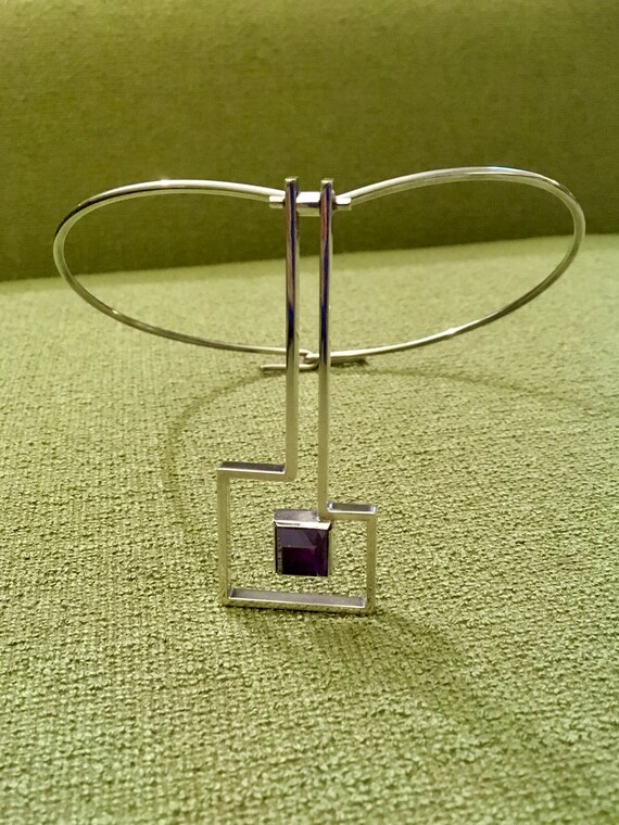 Silver Bent Knudsen Modernist Choker Neck Ring Amethy… - Gem