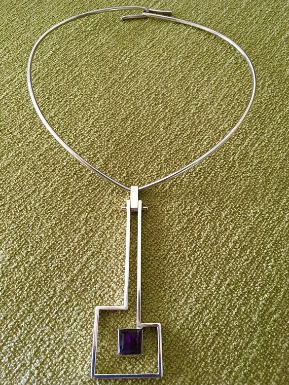 Silver Bent Knudsen Modernist Choker Neck Ring Amethy… - Gem