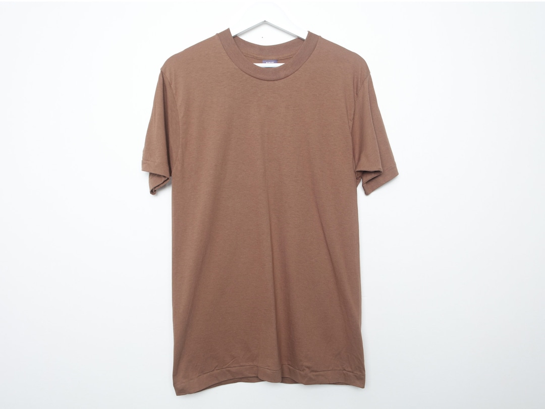 Vintage 1970s 80s Basic BROWN Military Style Plain CLASSIC No Logo T ...