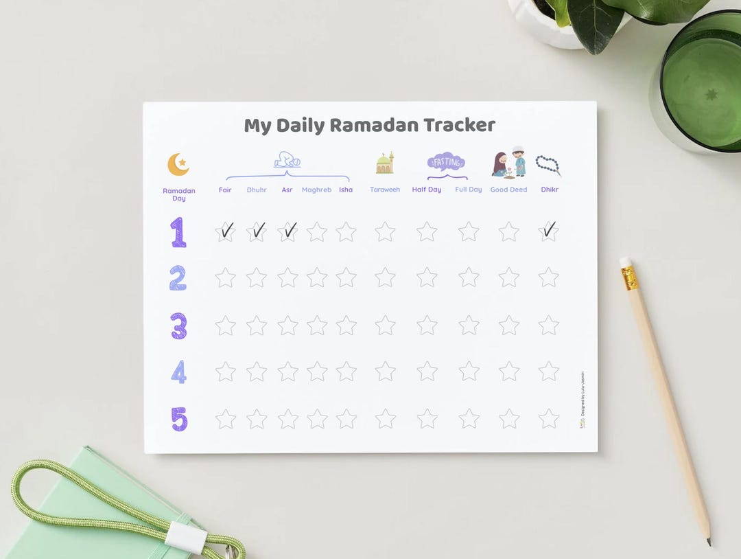Ramadan Kids Daily Tracker Printable | 30 Day Islamic Habit Tracker ...