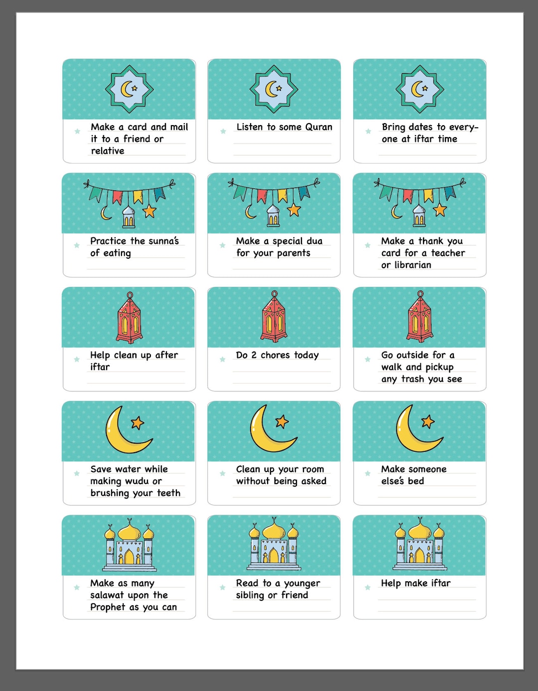 Ramadan 30 Good Deeds List | Printable | for Kids - Etsy