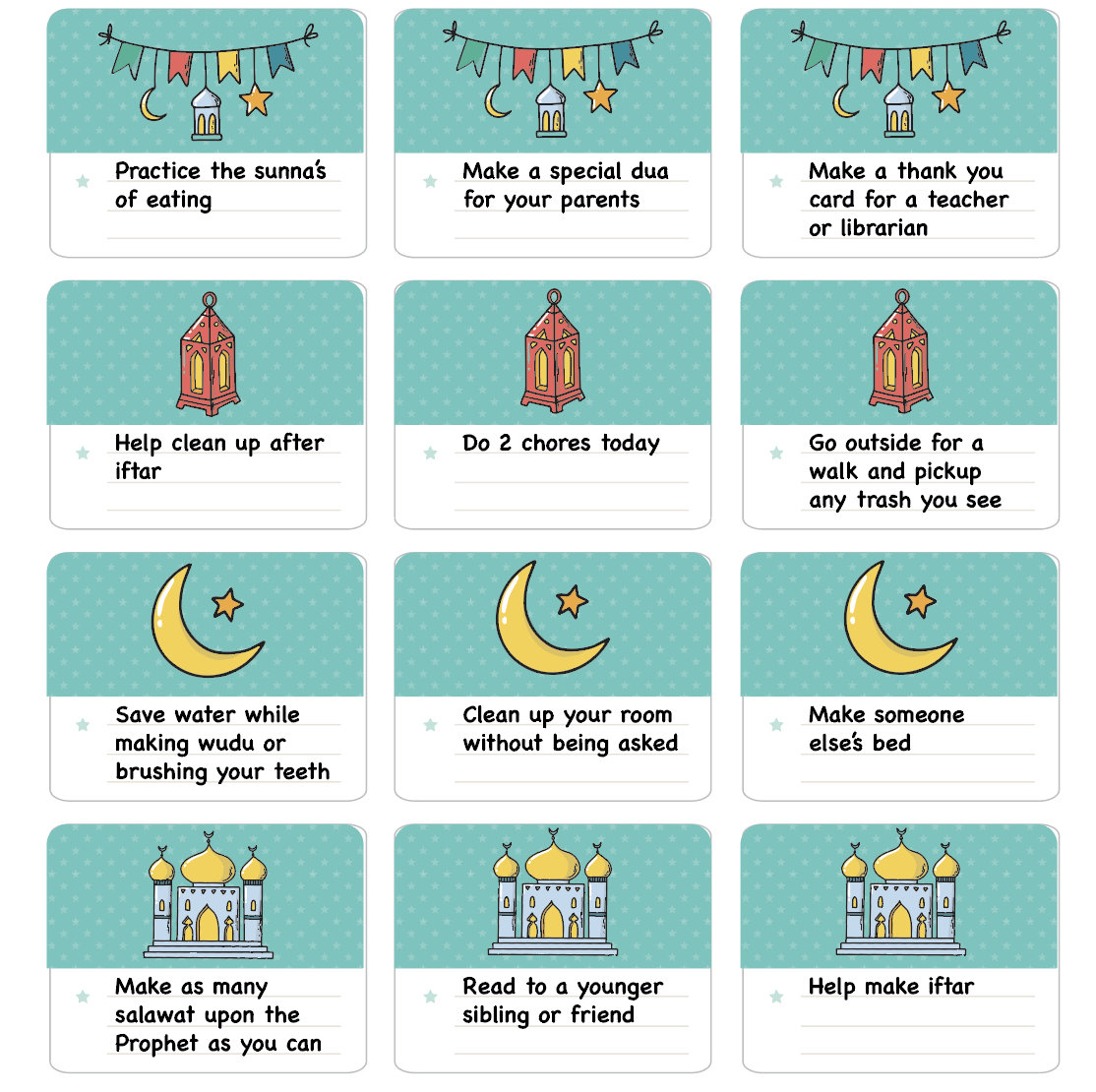 Ramadan 30 Good Deeds List | Printable | for Kids - Etsy