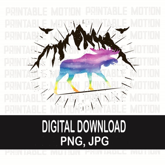 Mountain Moose rainbow watercolor png l mountain moose | Etsy