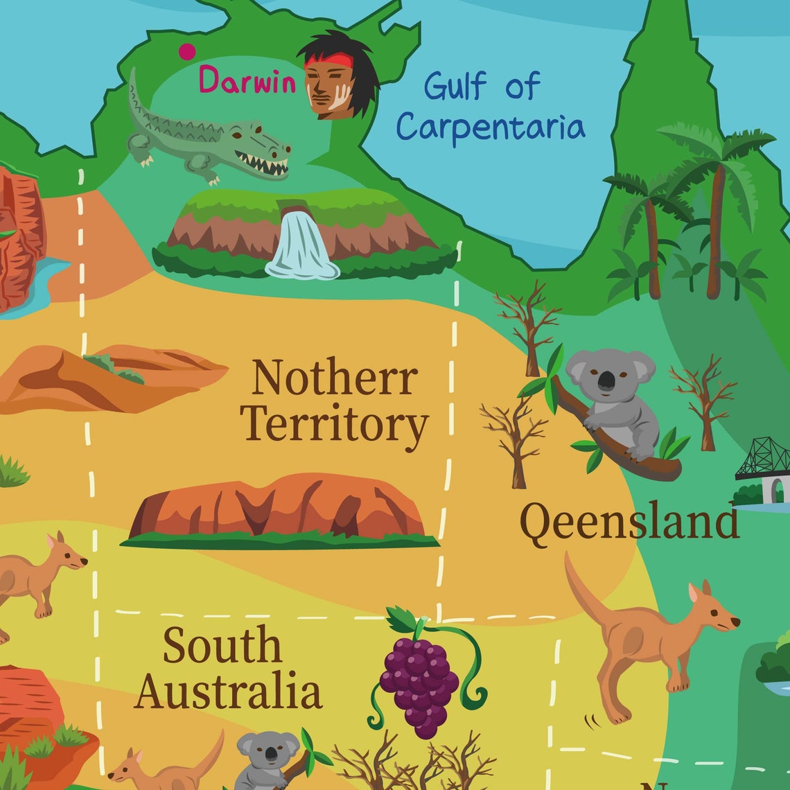 Australia Map Kids Removable Fabric Wall Stickers / Decals | Etsy