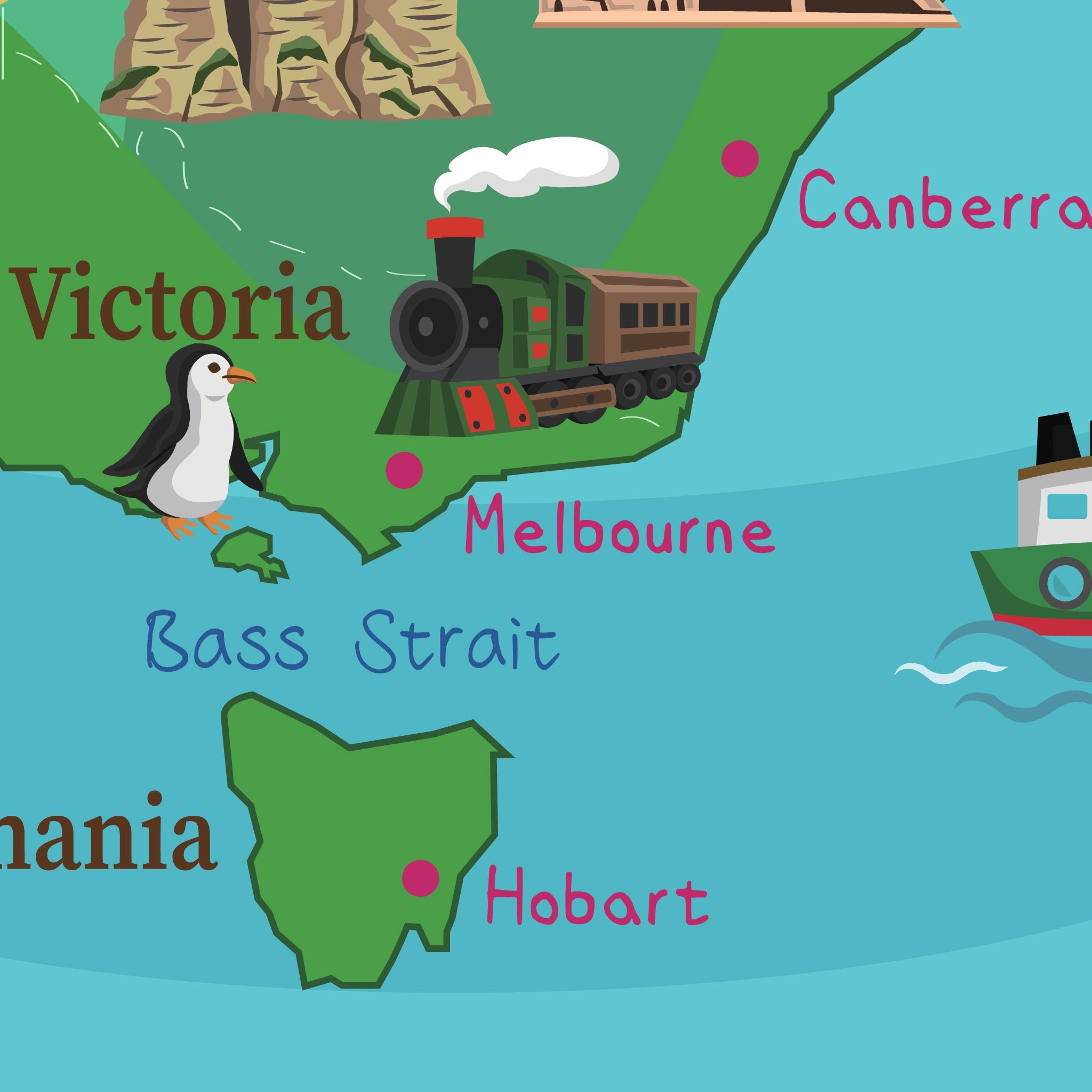 Australia Map Kids Removable Fabric Wall Stickers / Decals, Peel ...