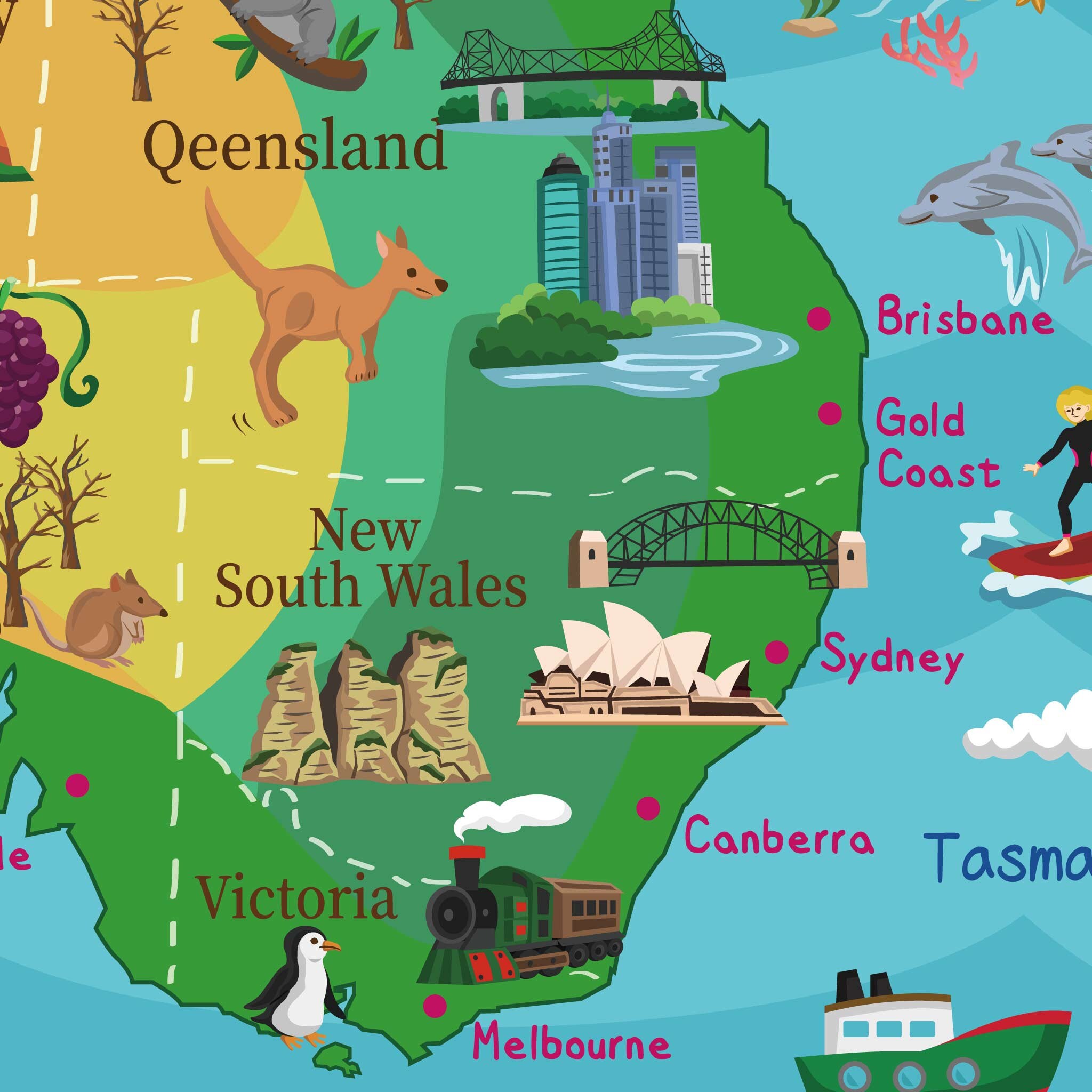 Australia Map Kids Removable Fabric Wall Stickers / Decals | Etsy