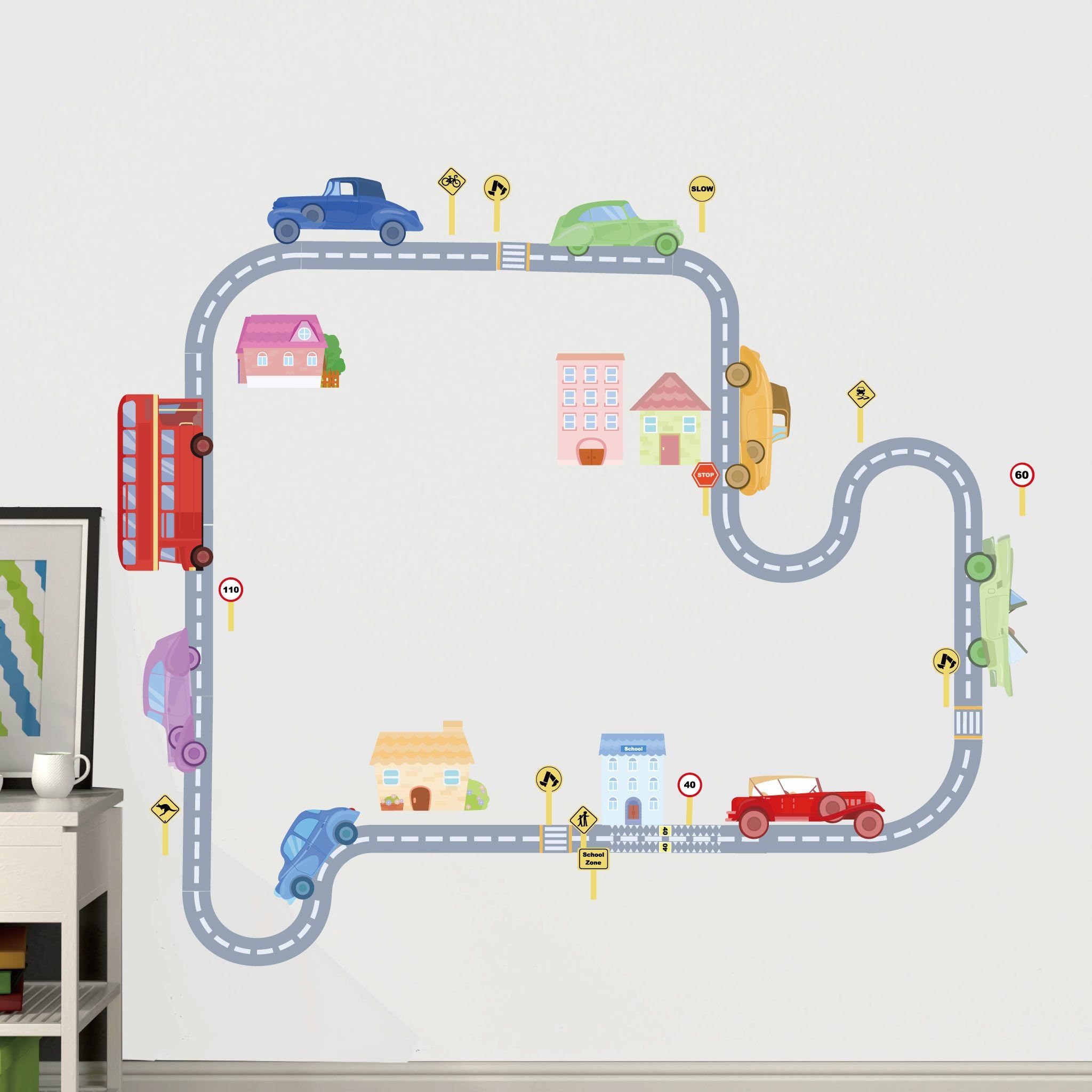 Vintage Cars Removable Fabric Wall Stickers / Decals With Road Tracks ...