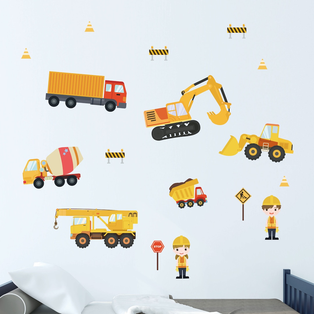 Construction Trucks Removable Fabric Wall Stickers / Decals With Crane ...