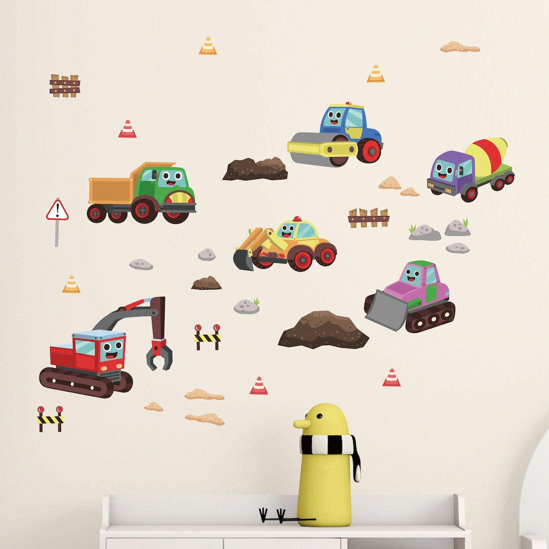Construction Trucks Removable Fabric Wall Stickers / Decals With Bobcat ...