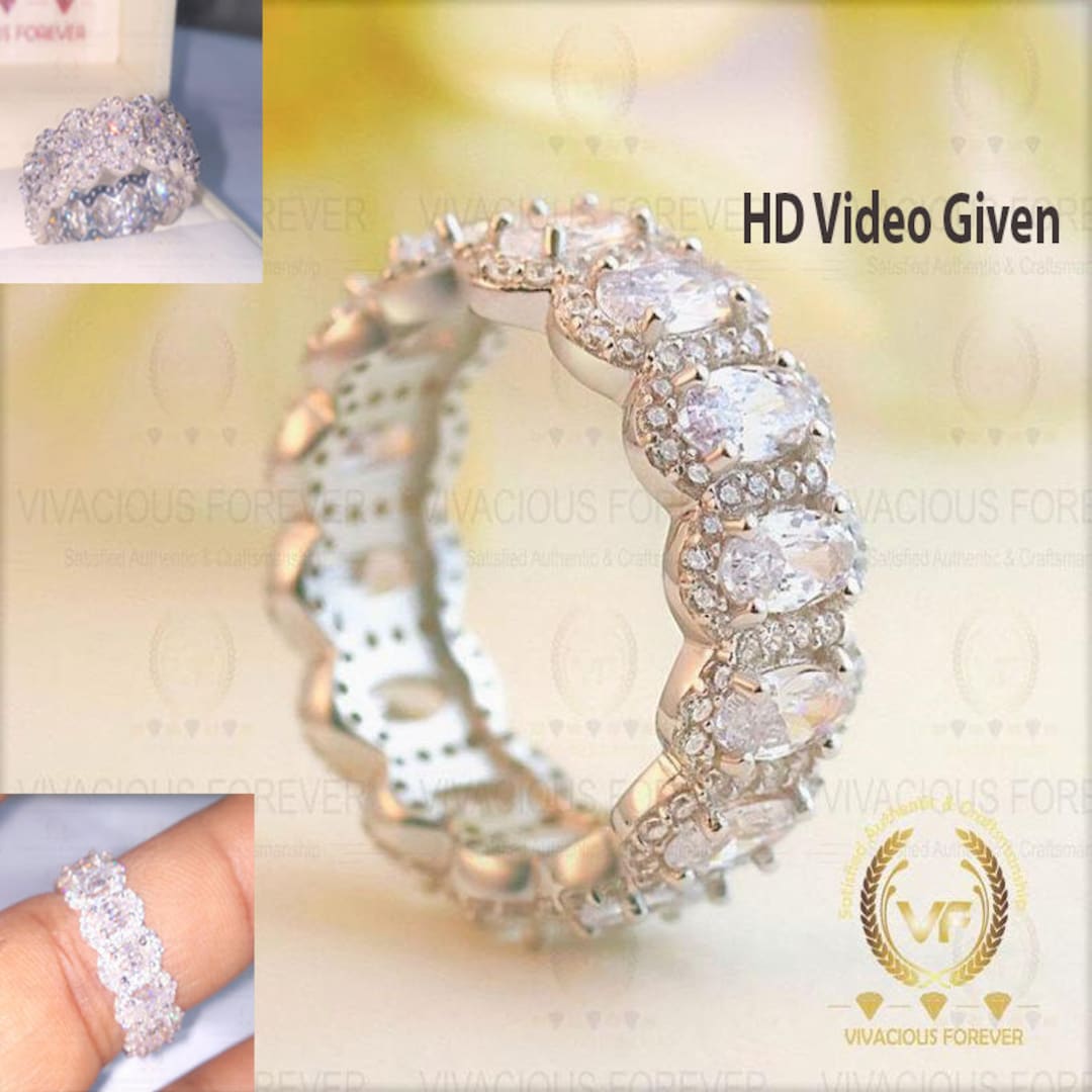 Colorless Moissanite Wedding Band, 6.54ct Oval Moissanite Band, 14K ...