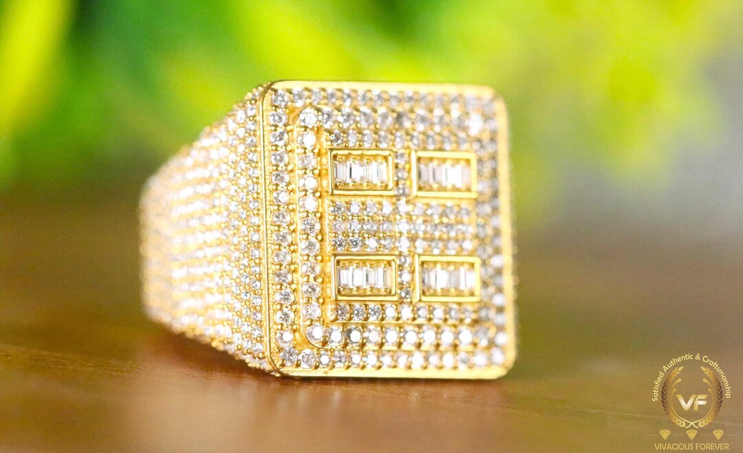 Party Ring, Sparkle Baguette & Round VVS1 Moissanite Iced Out Ring for ...