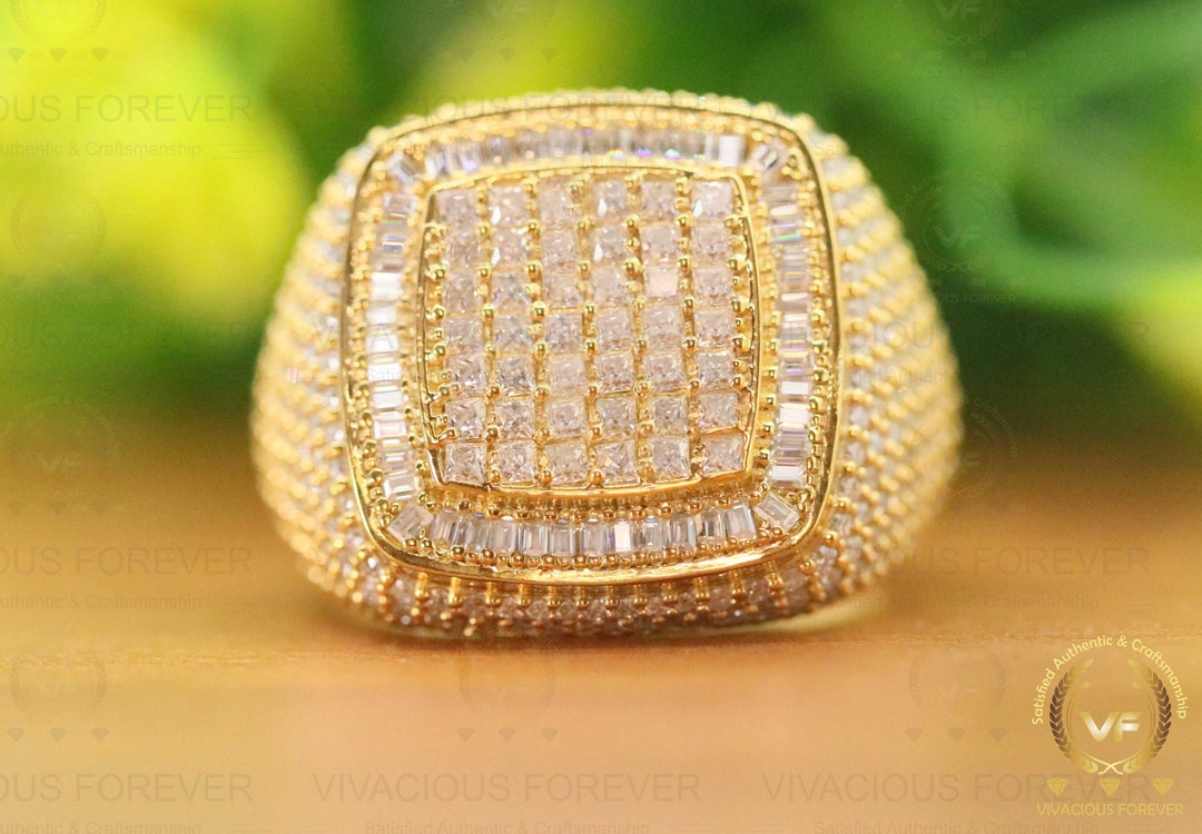 VVS Baguette & Round Moissanite Iced Out Hip Hop Ring for Men, Miami ...
