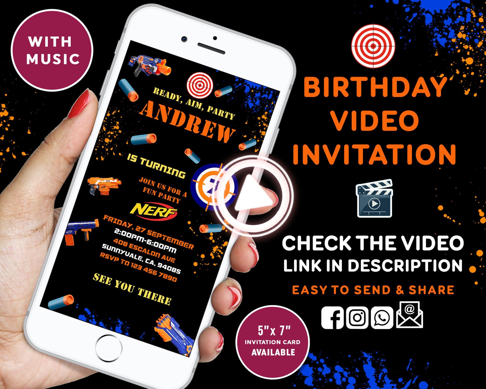 Dart Gun Invitation Dart Gun Birthday Invitation Dart Gun - Etsy